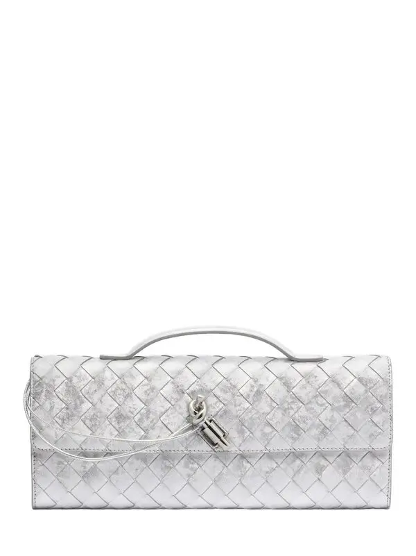 Bottega Veneta Andiamo Intrecciato Metallic Leather Clutch - Silver