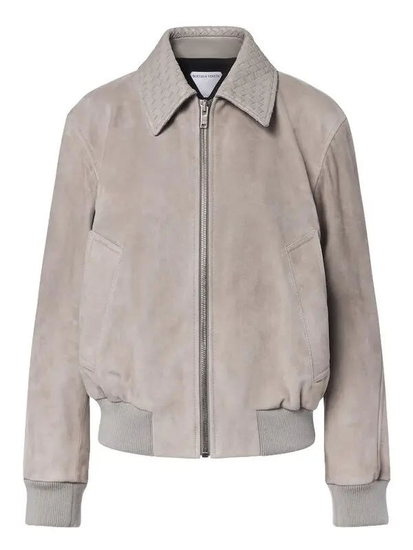 Bottega Veneta Intrecciato Suede Blouson Jacket - Grey