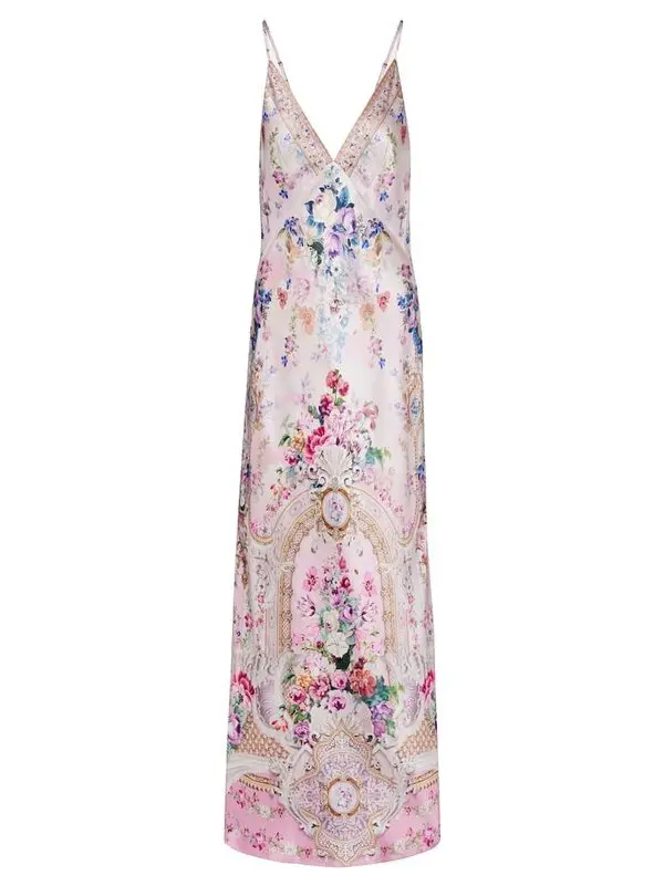 Camilla Embellished Floral Silk Satin Maxi Dress - Pink