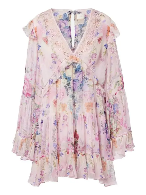 Camilla Embellished Floral Silk Chiffon Minidress - Pink
