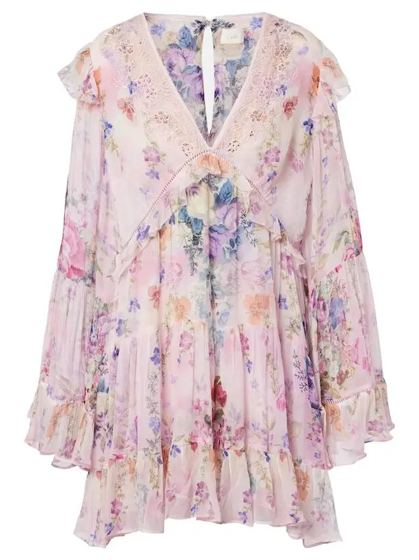 Camilla Embellished Floral Silk Chiffon Minidress - Pink
