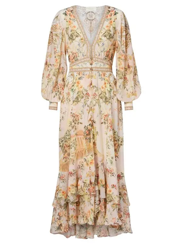 Camilla Embellished Floral Silk Crêpe Maxi Dress - Pink