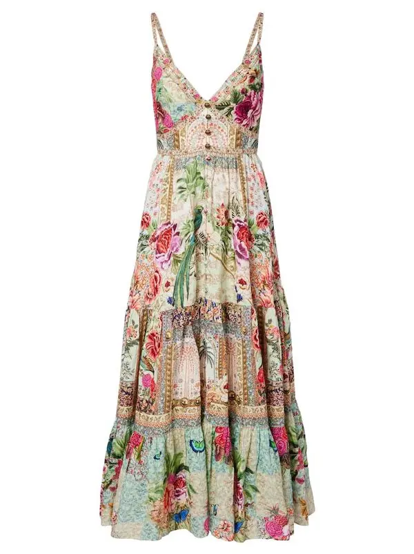 Camilla Embellished Floral Linen Maxi Dress - Multicoloured