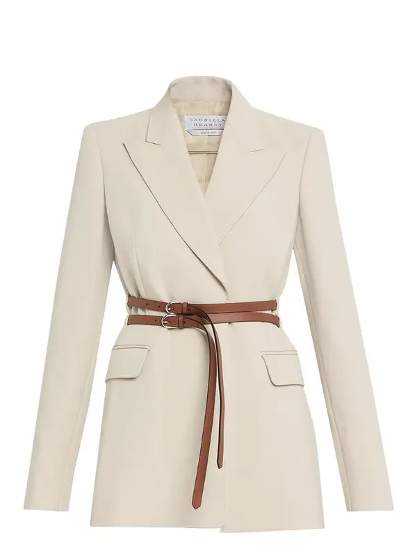 Gabriela Hearst Daniel Wrap Belted Blazer Jacket - Stoneware