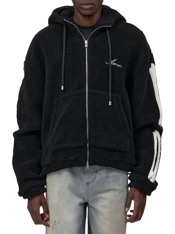 Amiri Bones Fleece Full-zip Hoodie - Black