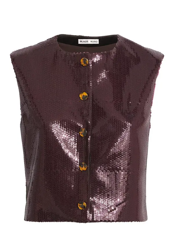 BLAZÉ MILANO Sequin Villanella Jaka Gilet - Burgundy