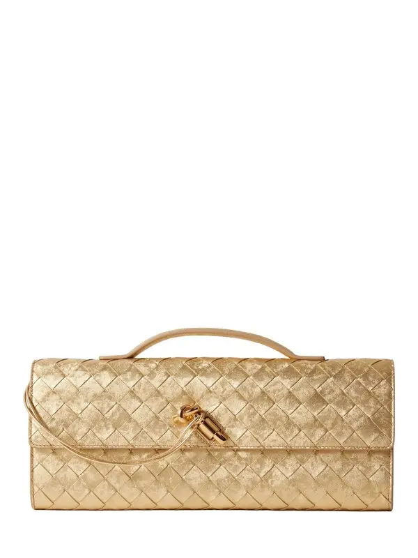 Bottega Veneta Andiamo Long Intrecciato Metallic Leather Clutch - Gold