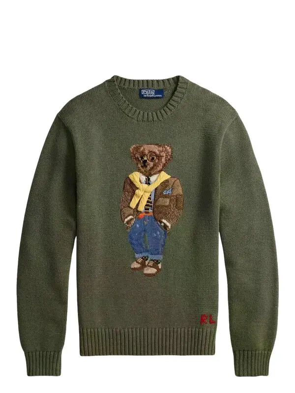 Ralph Lauren Intarsia Embroidered Bear Sweater - Green
