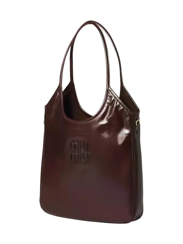 Miu Miu Ivy Logo Leather Tote Bag - Brown