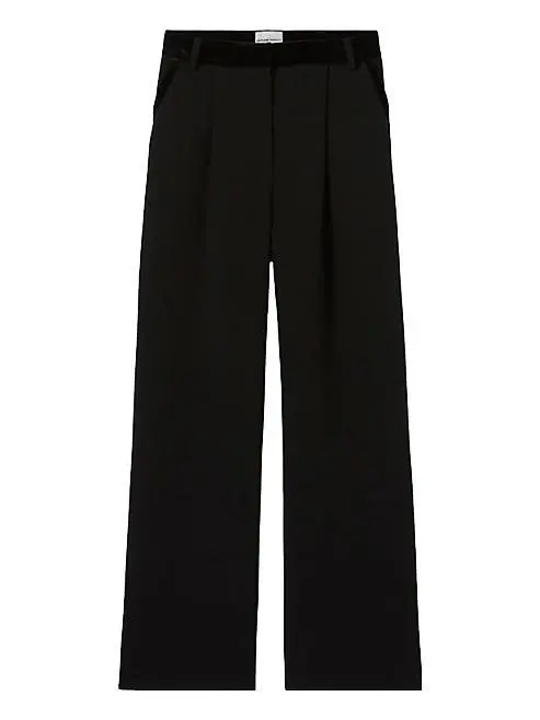 Claudie Pierlot Velvet-trim Straight-leg Trousers - Black