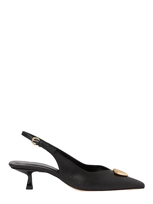 Claudie Pierlot Golden Heart Leather Slingback Courts - Black