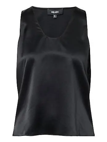 ME+EM Scoop-neck Silk-satin Tank Top - Black