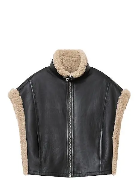 ALLSAINTS Marlin Reversible Leather And Shearling Gilet - Black/natural