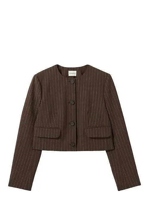 Claudie Pierlot Cropped Stripe-print Wool-blend Jacket - Brown