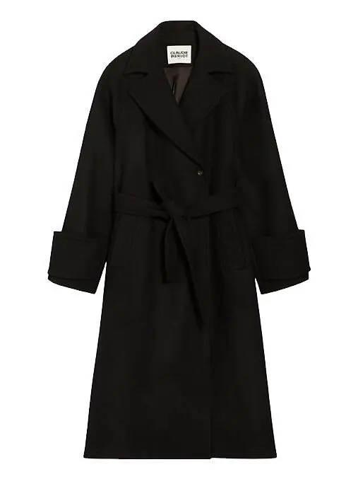 Claudie Pierlot Gama Loose-fit Belted Wool-blend Coat - Noir / Gris
