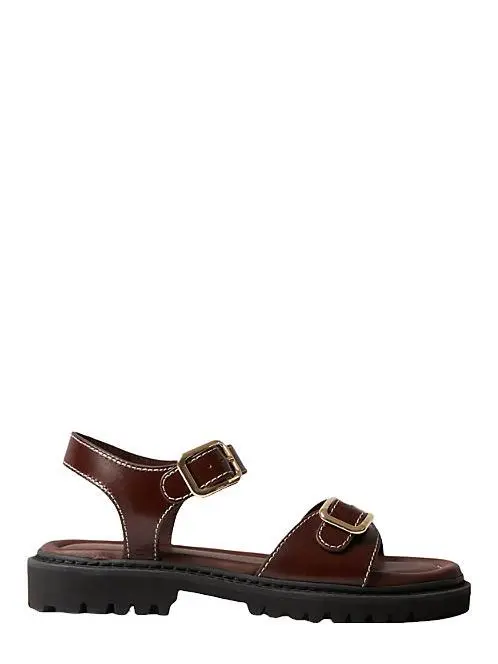 Claudie Pierlot Double-buckle Leather Flat Sandals - Chocolate