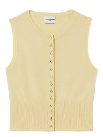 Claudie Pierlot Button-up Knitted Wool Top - Baby Yellow