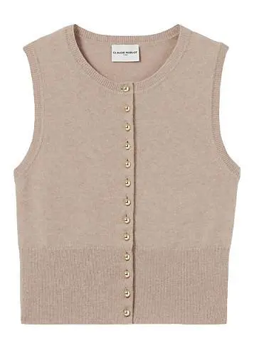 Claudie Pierlot Button-up Knitted Wool Top - Beige