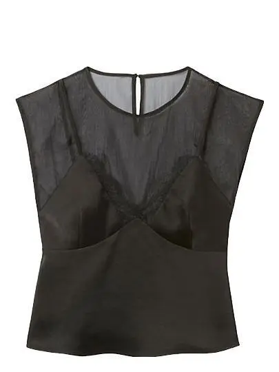 Claudie Pierlot Sleeveless Lace-embroidered Satin Top - Black