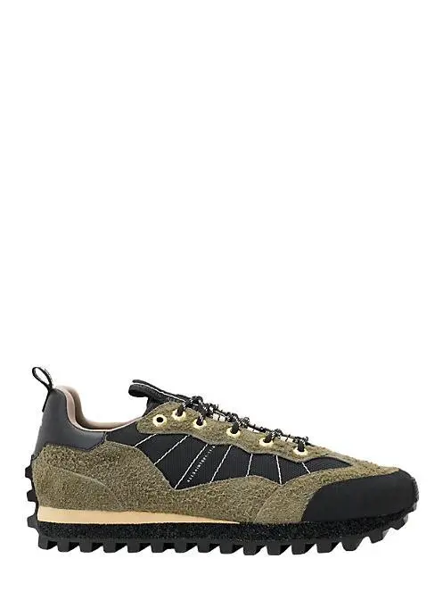 ALLSAINTS Nevis Suede And Woven Low-top Trainers - Khaki Green/bl