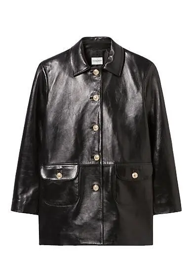 Claudie Pierlot Button-down Relaxed-fit Leather Jacket - Black
