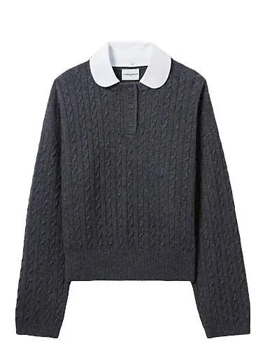 Claudie Pierlot Peter Pan-collar Cable-knit Jumper - Mottled Grey