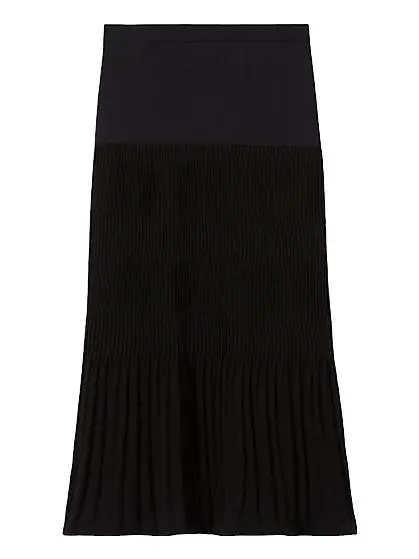 Claudie Pierlot Two-tone Pleated Woven Midi Skirt - Black