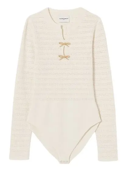 Claudie Pierlot Knot Long-sleeve Stretch-knit Bodysuit - Ecru