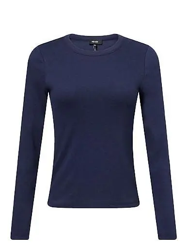 ME+EM Ribbed Long-sleeve Cotton Top - Navy Melange