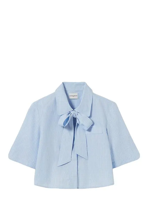 Claudie Pierlot Checked Tie-neck Cotton Shirt - Dual-color