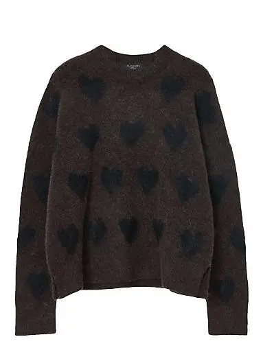 ALLSAINTS Amora Heart-intarsia Wool-blend Jumper - Potting/black