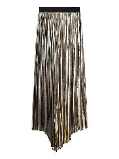 ALLSAINTS Jax Metallic Woven Maxi Skirt - Bronze Gold