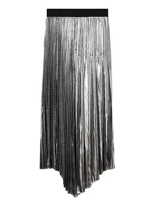 ALLSAINTS Jax Metallic Woven Maxi Skirt - Metallic Silve