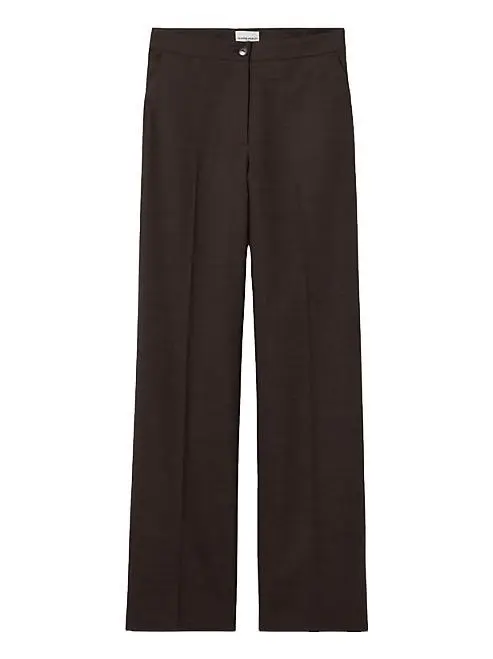 Claudie Pierlot Straight-leg Mid-rise Stretch Wool-blend Trousers - Brown