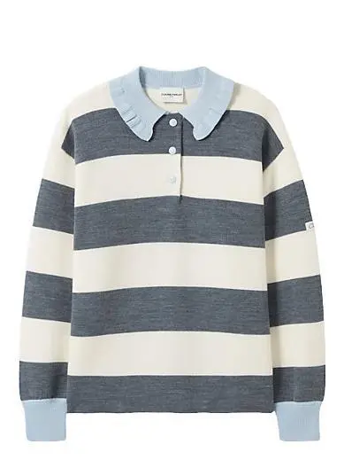 Claudie Pierlot Striped Frill-collar Knitted Jumper - Dual-color