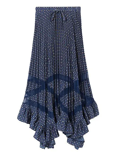 Claudie Pierlot Pleated Tile-print Woven Maxi Skirt - Dark Print