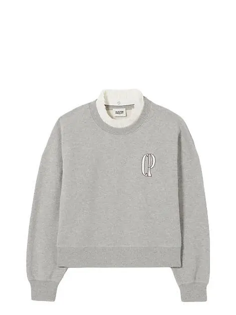 Claudie Pierlot Branded Victorian-collar Cotton-blend Sweatshirt - Mottled Grey