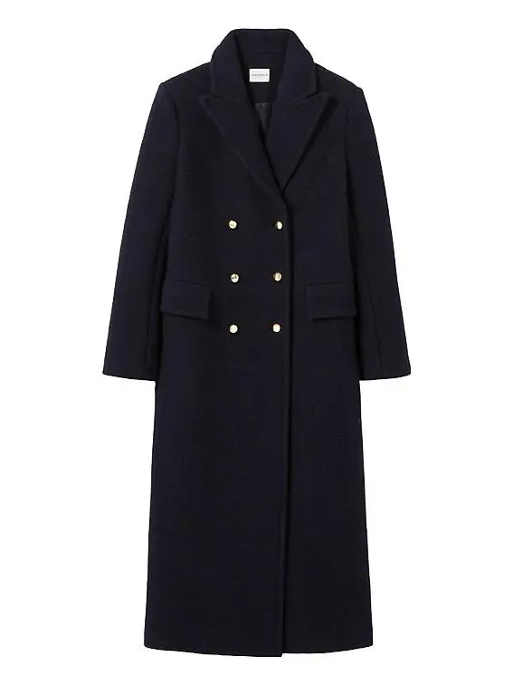Claudie Pierlot Long Double-breasted Virgin Wool Coat - Navy