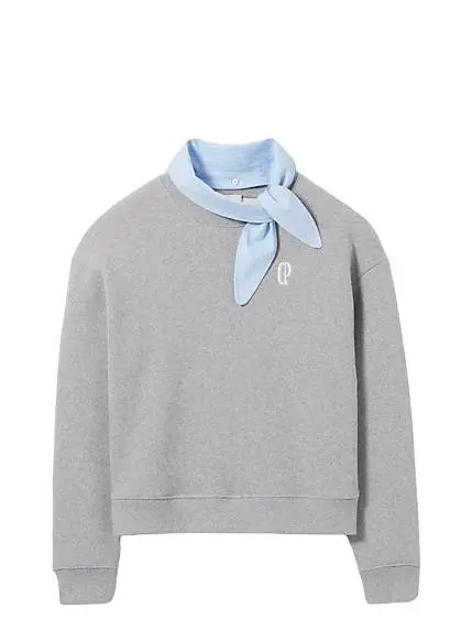 Claudie Pierlot Scarf-collar Embroidered Cotton-blend Sweatshirt - Mottled Grey