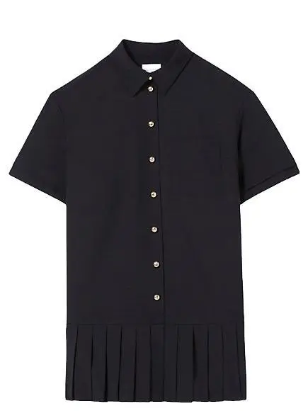 Claudie Pierlot Short-sleeved Pleated-skirt Wool-blend Mini Dress - Navy