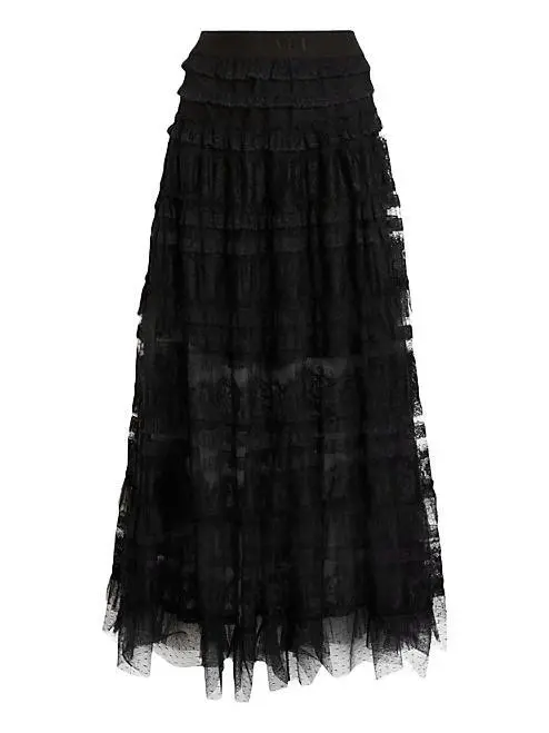 ALLSAINTS Arlea Elasticated-waist Lace-trim Woven Maxi Skirt - Black