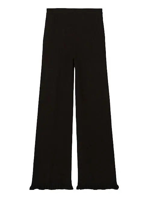 Claudie Pierlot Frilled-trim Flared-leg Mid-rise Stretch-knit Trousers - Black
