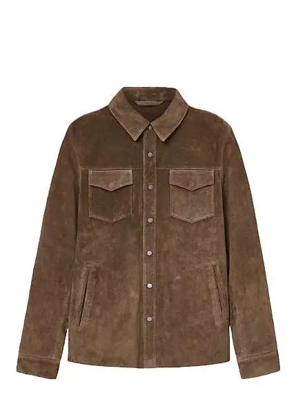 ALLSAINTS Sully Flap-pocket Suede Shirt - Baker Brown