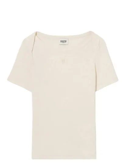 Claudie Pierlot Scoop-neck Cotton T-shirt - Ecru