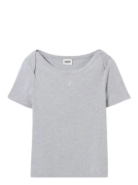 Claudie Pierlot Scoop-neck Cotton T-shirt - Gris