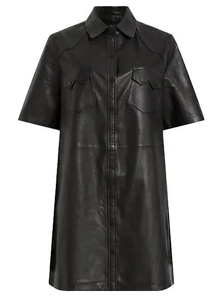 ALLSAINTS Rock Short-sleeve Leather Mini Dress - Black