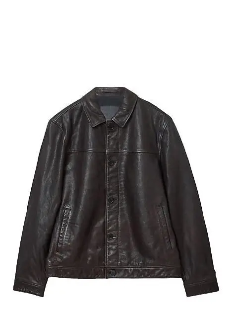 ALLSAINTS Nates Collared Leather Jacket - Trail Brown