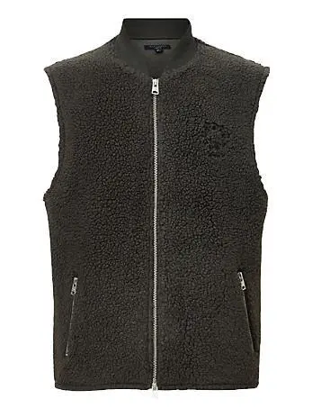 ALLSAINTS Otis Ribbed-collar Sherpa Gilet - Dark Khaki Gre