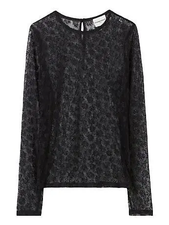 Claudie Pierlot Sheer Lace-embroidered Stretch-woven Top - Black