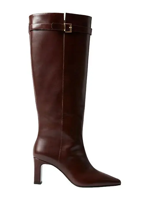 Claudie Pierlot Buckled Heeled Leather Boots - Chocolate